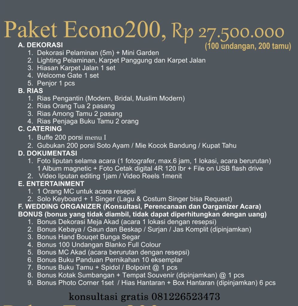 Paket Resepsi 100 Undangan (200 Orang ) | Pusat Wedding Organizer ...